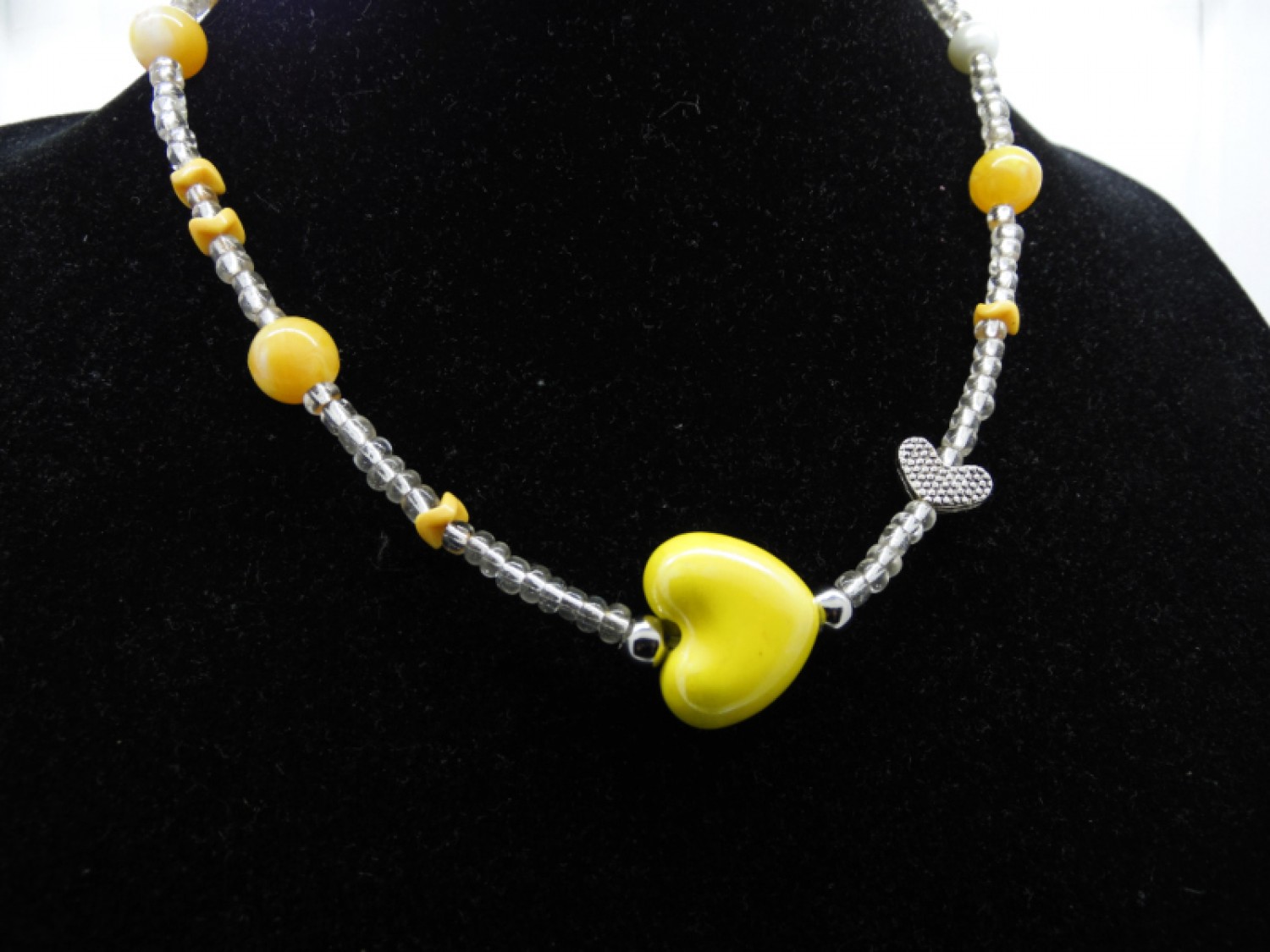 Colier handmade unicat - inima ceramica galbena (cod683) | Delia Bijoux