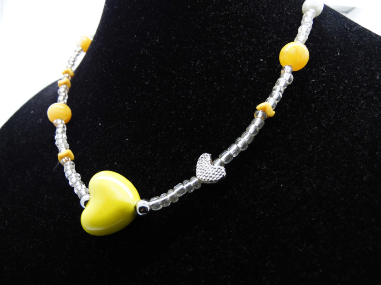 Colier handmade unicat - inima ceramica galbena (cod683) | Delia Bijoux